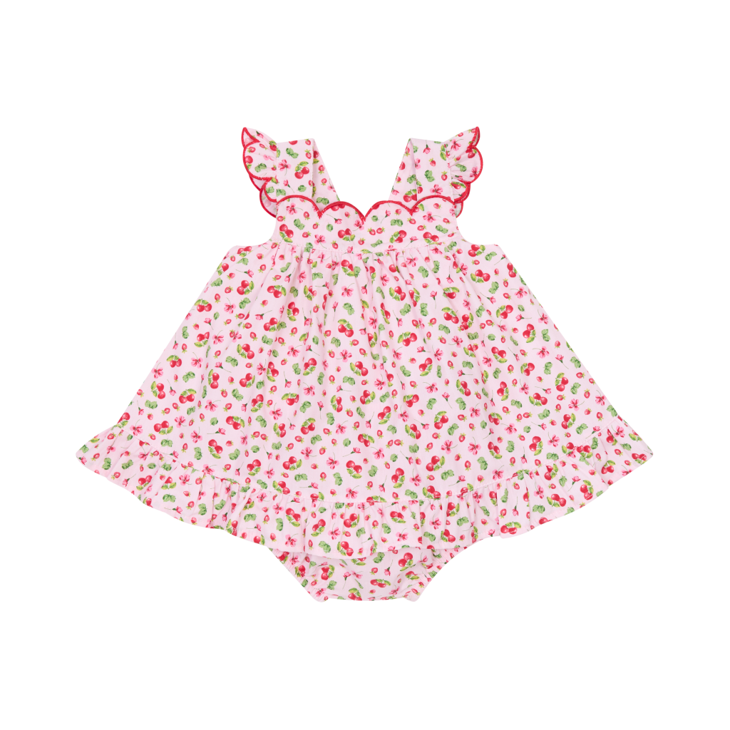Deolinda Pink Cherry Print Dress & Bloomer Set - Clandaw Childrens Boutique